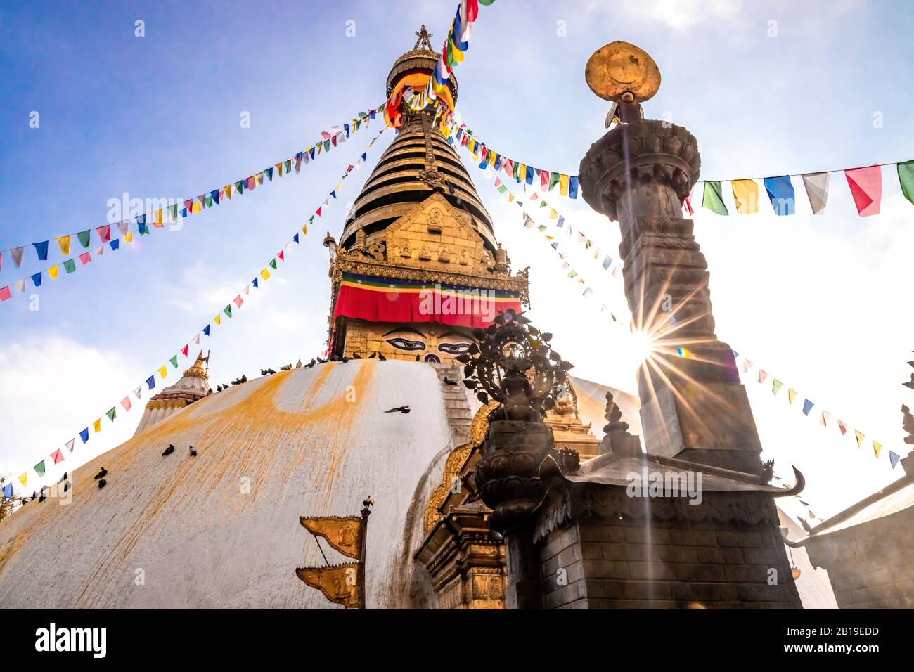 Swayambhunath Stupa, aka The Monkey Temple, during sunrise in Kathmandu ...