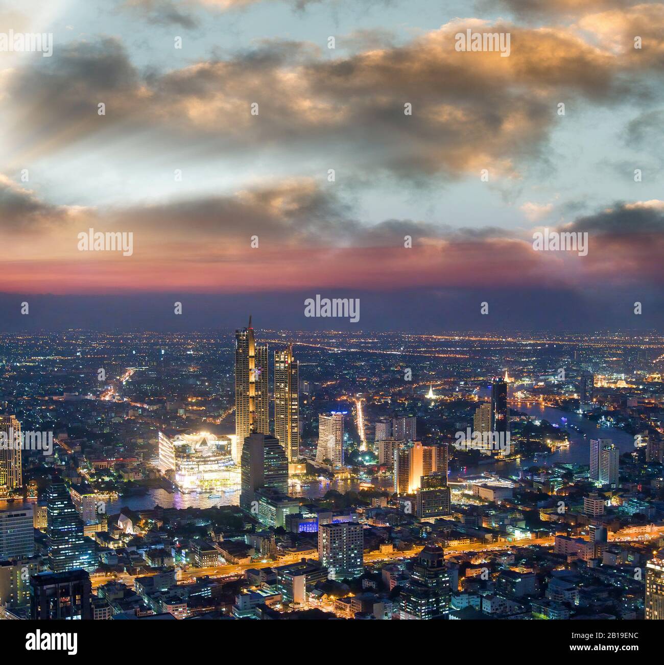 Aerial view of Bangkok Downtown Skyline at sunset, Thailand Stock Photo ...
