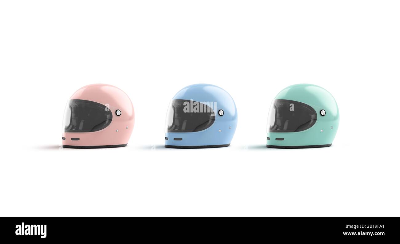 Blank colored racer helmet with glass mockup, half-turned view Stock ...