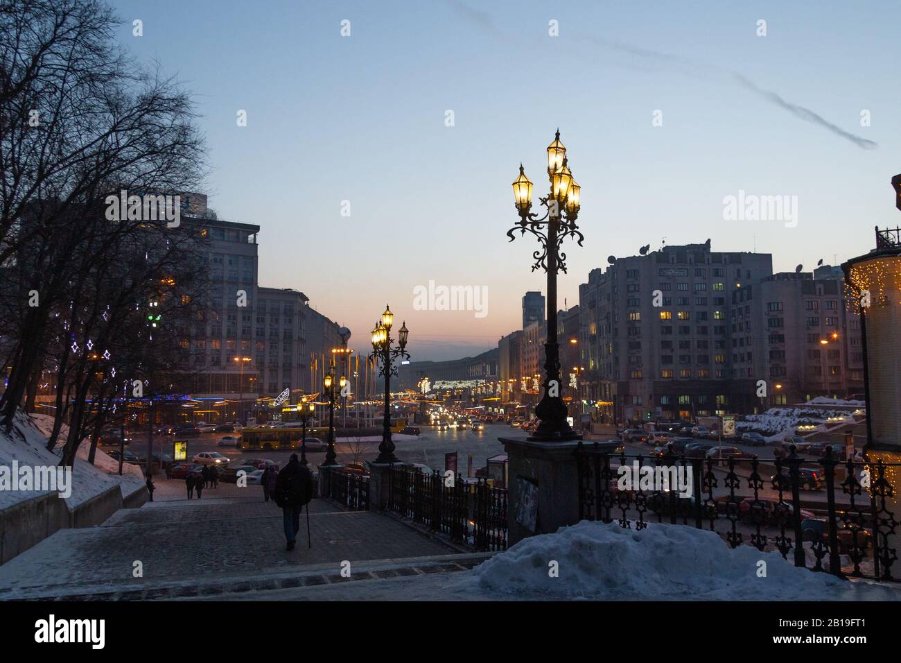 2017-01-18 Kyiv, Ukraine. Capital, evening view of the European Square ...