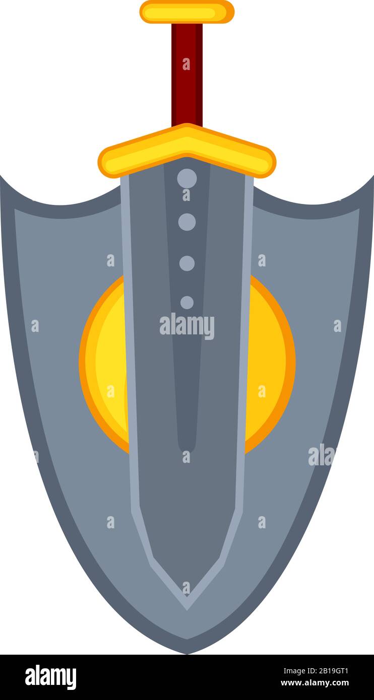 Cartoon metal sword shield wall decor. Medieval festival props. Fairy ...