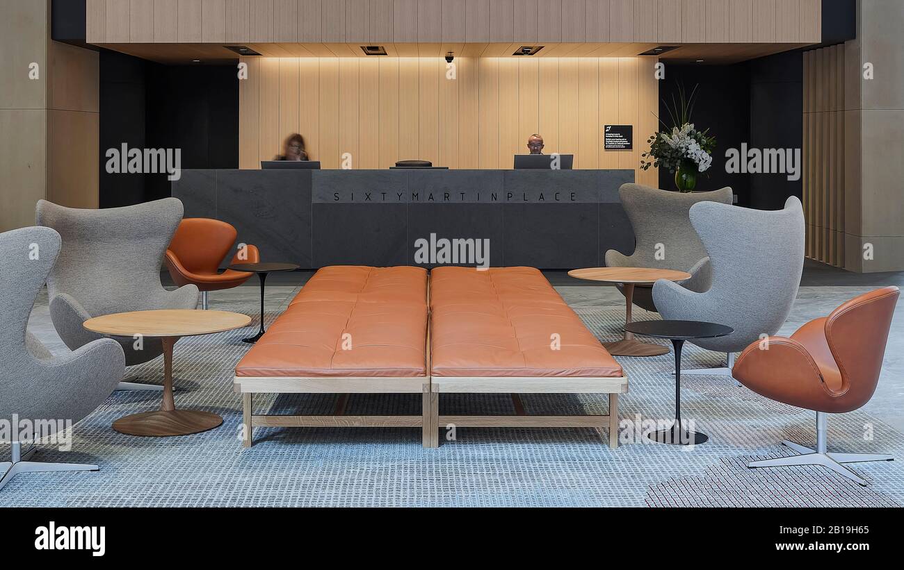 Concierge desk and lobby seating area. Sixty Martin Place, Sydney ...