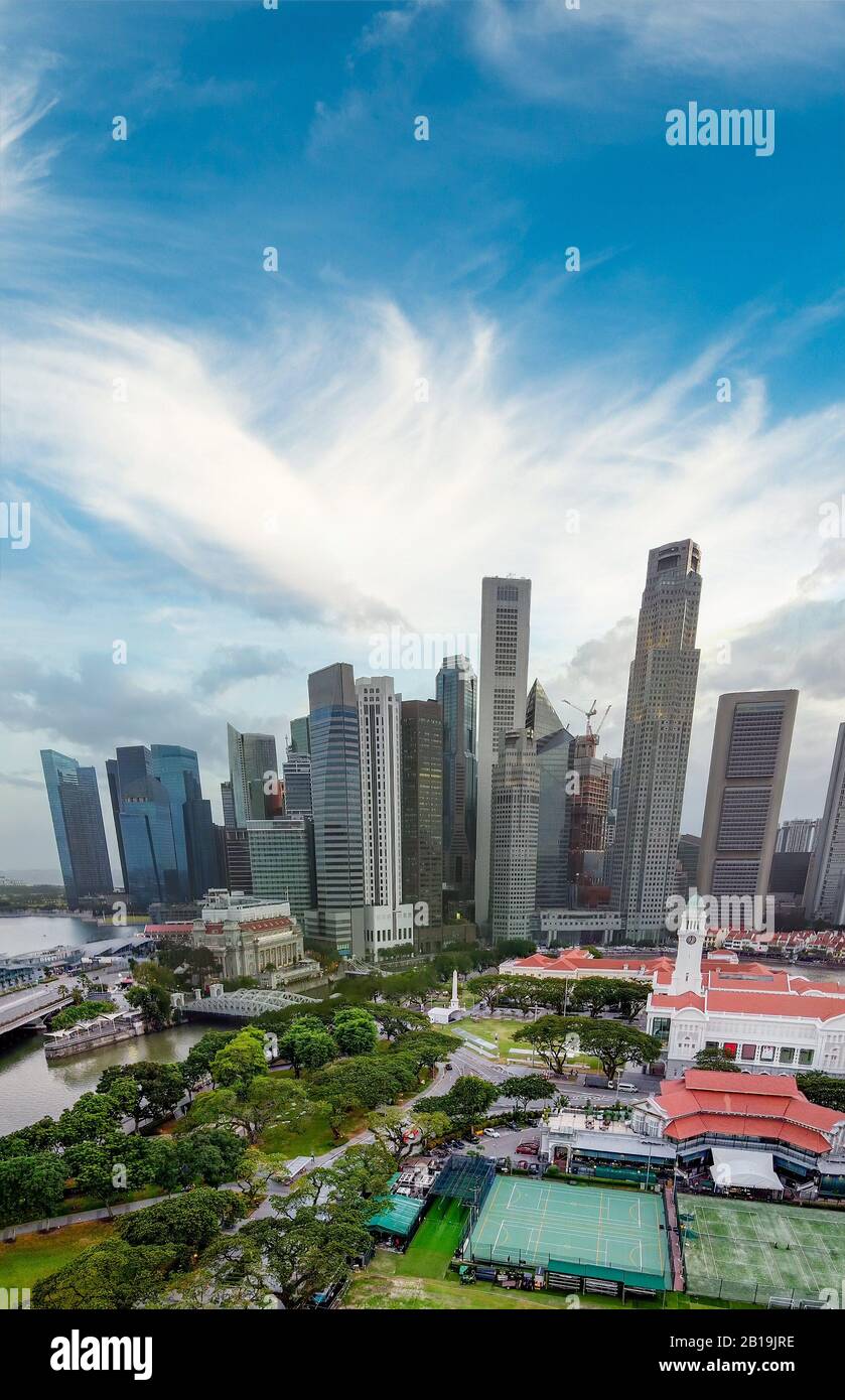 Singapore aerial view at sunset. Sky colors over city skyscrapers Stock ...