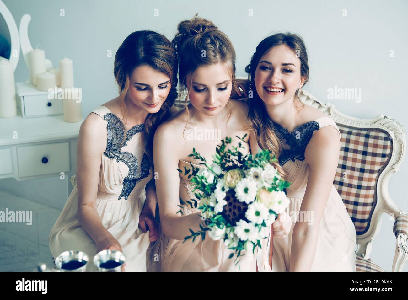 portrait of a happy bride with her best friends Stock Photo - Alamy