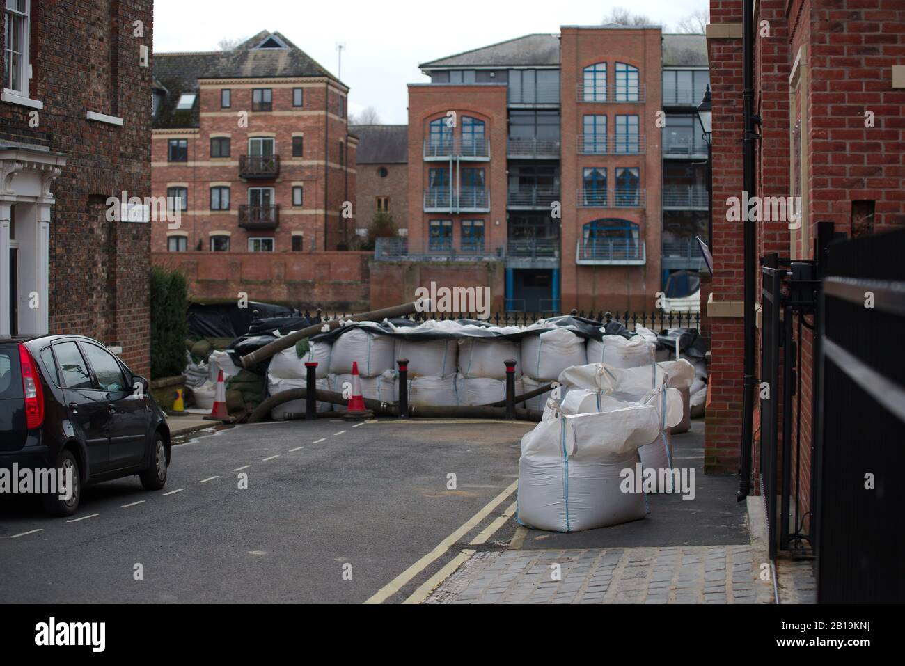 York, North Yorkshire, England 22 February 2020. Flood defences in ...