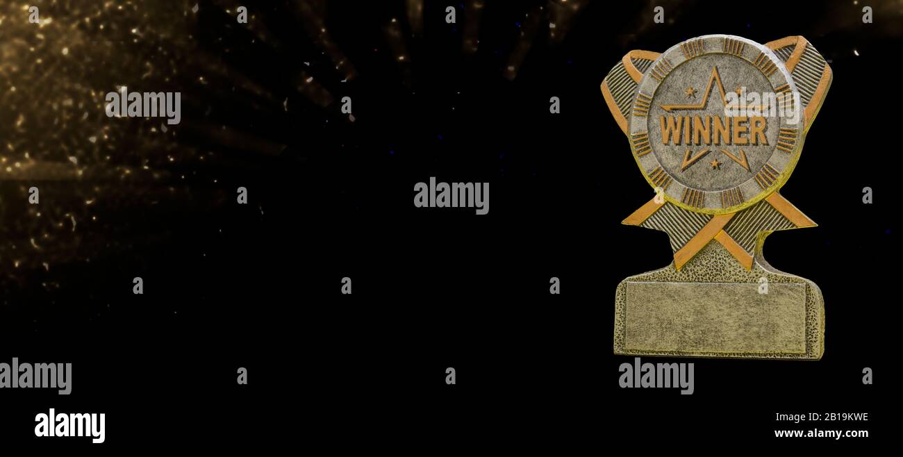 Winner trophy on black banner template. Celebration concept Stock Photo ...
