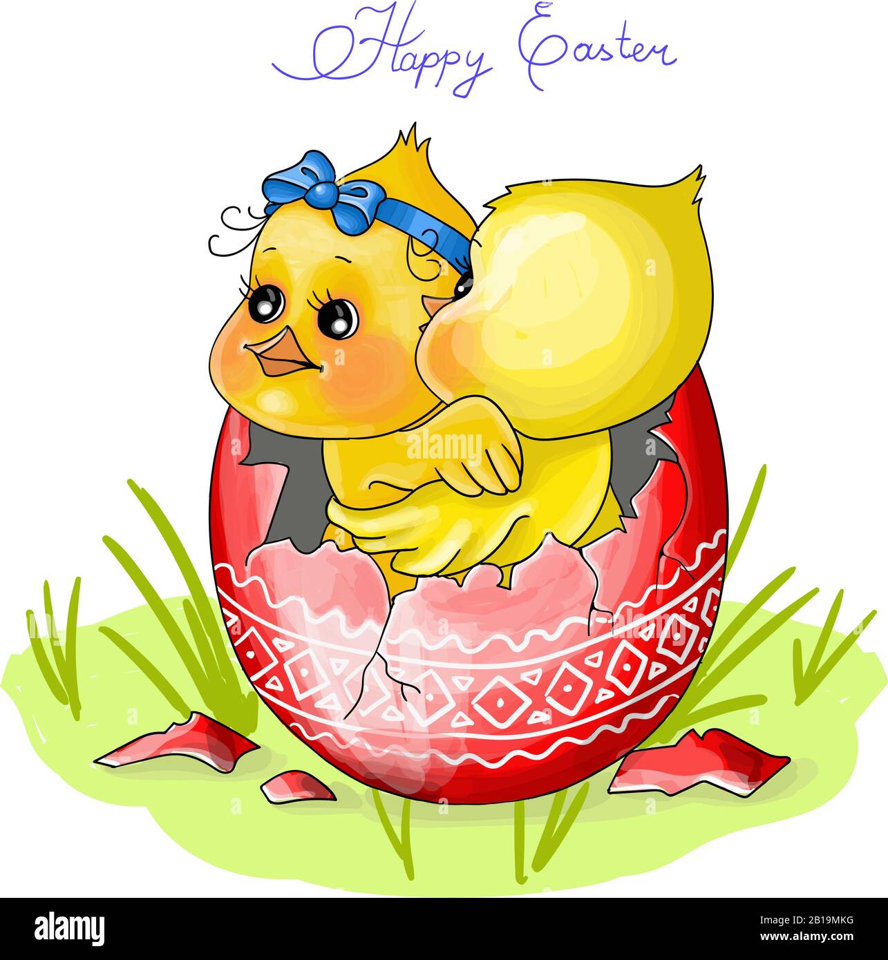 vector illustration Happy Easter.two chicken sit in a red egg Stock ...