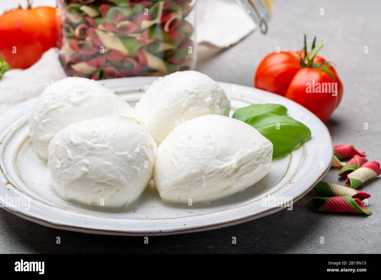 Cheese collection, balls Italian soft white cheese mozzarella with ...