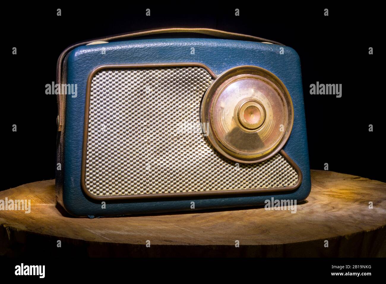 Vintage antique retro old radio on wooden background with copy space ...