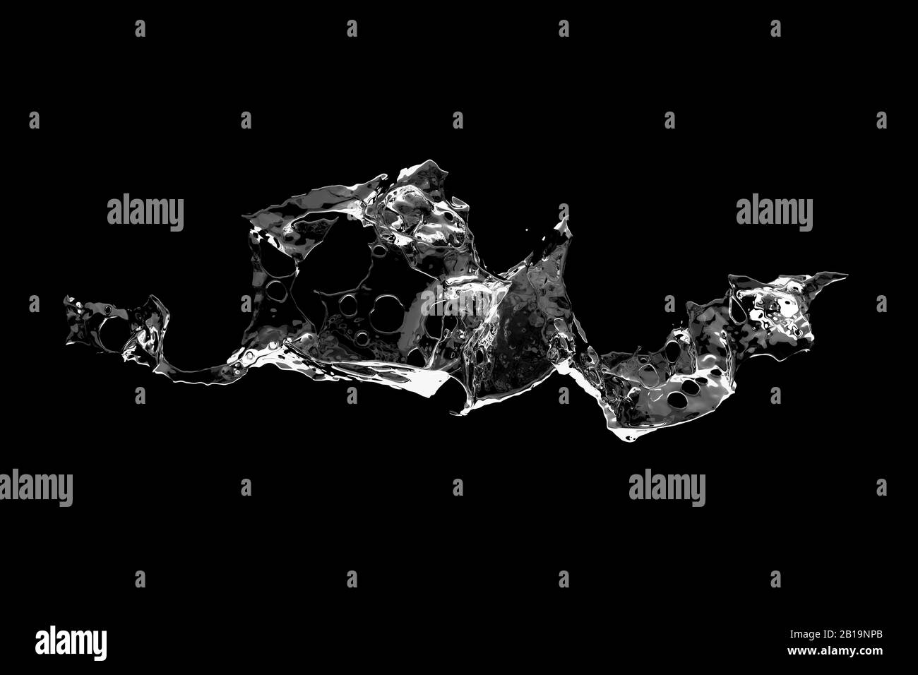 Water splash of crystal clear water flying in the air isolated on black ...