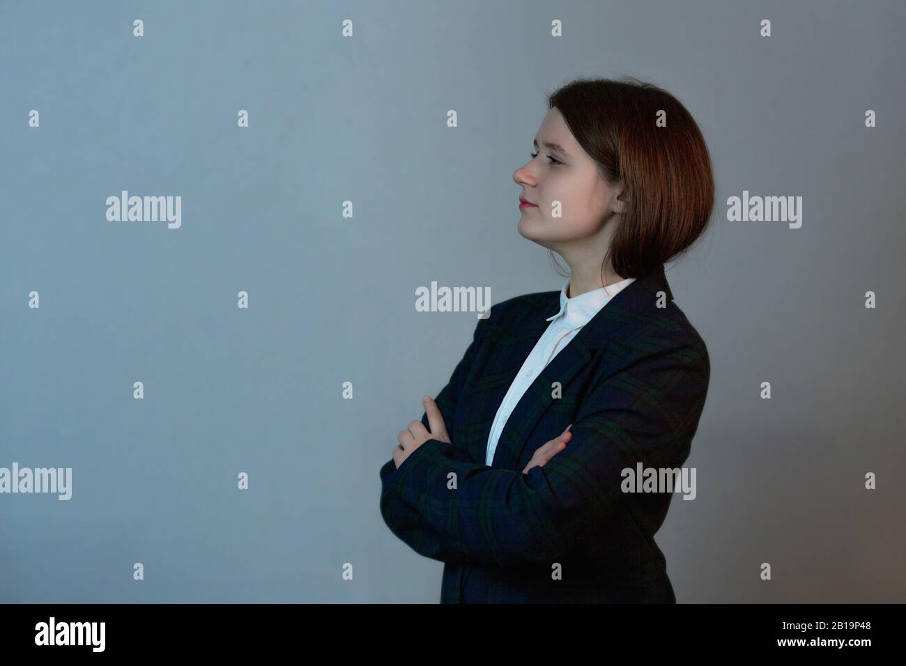 Confident and determined businesswoman positive face expression with ...