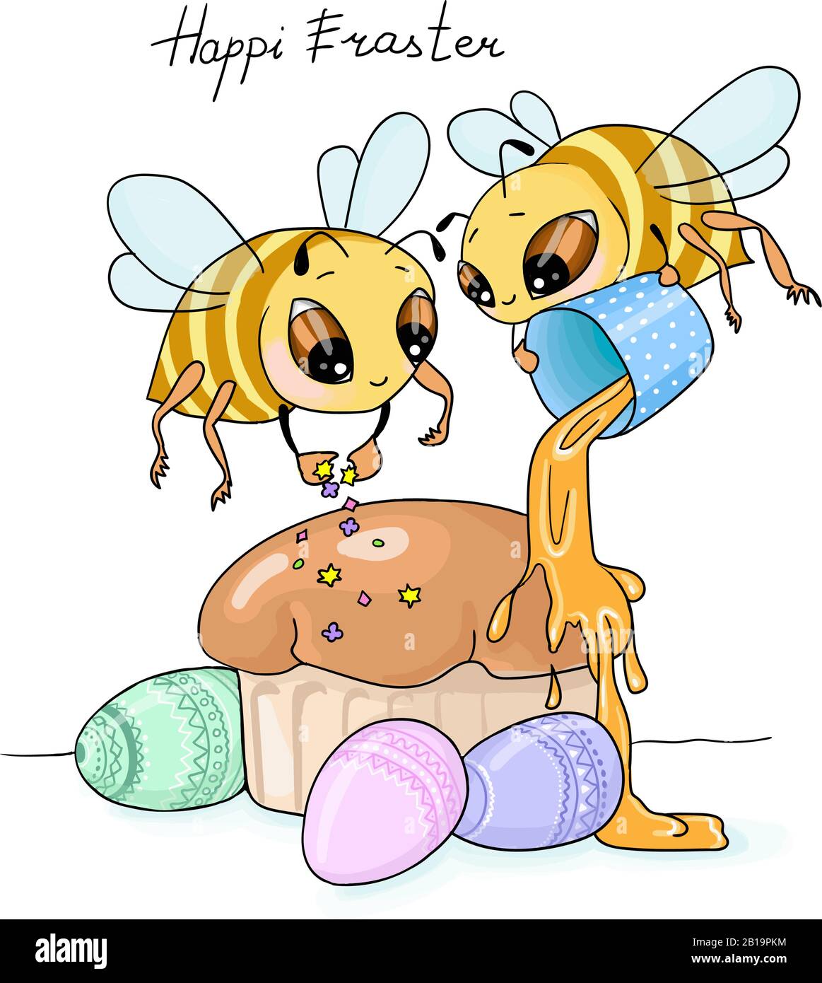 vector illustration Happi Easter.two bees decorate Easter Stock Vector ...