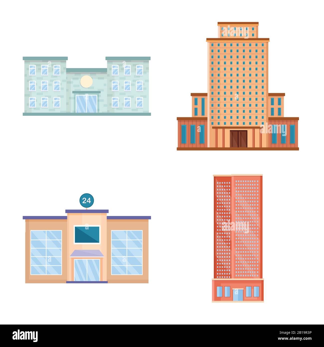 Vector illustration of facade and building sign. Collection of facade ...