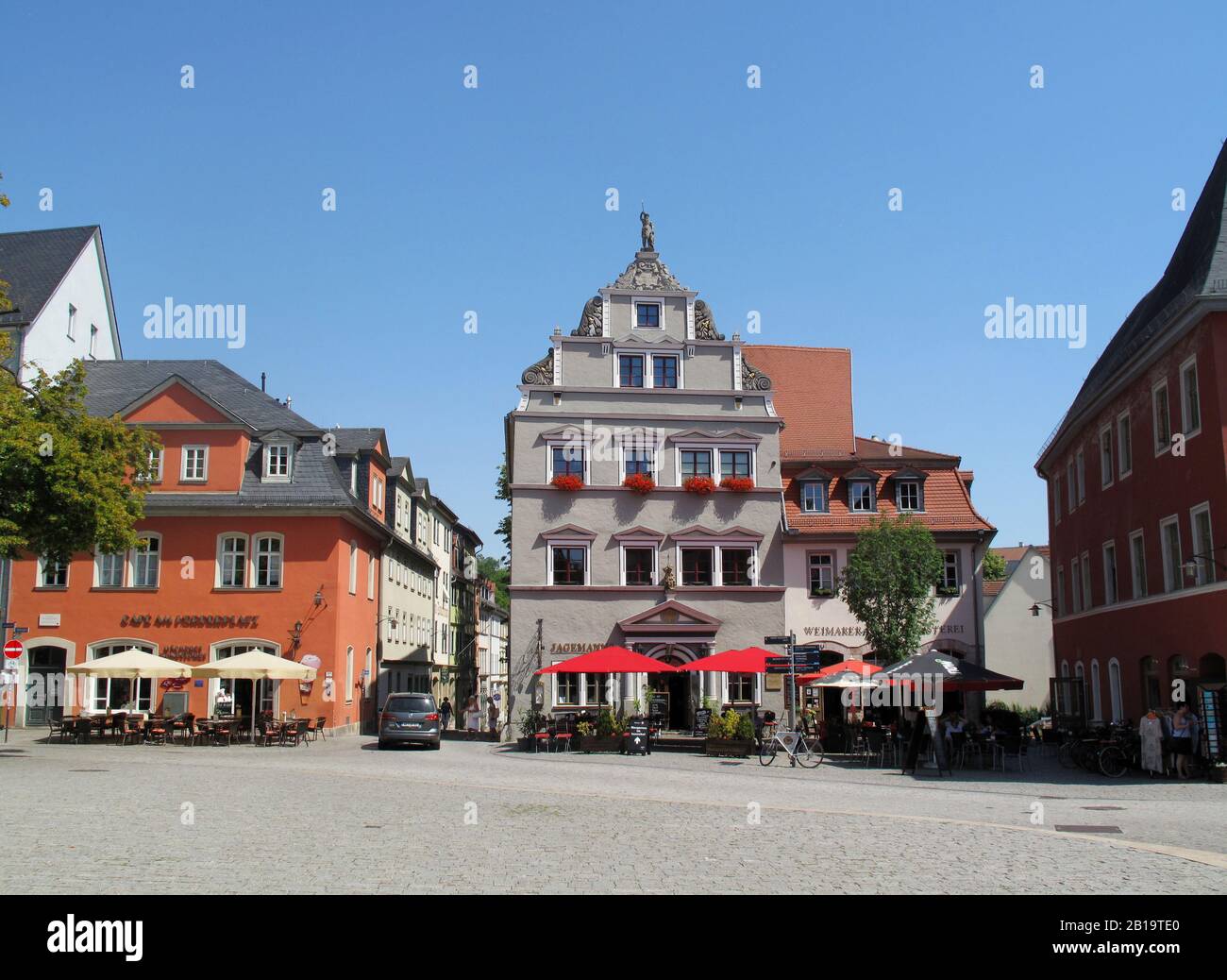 Weimar, Germany 07-25-2019 Herderplatz with historical buildings in the ...