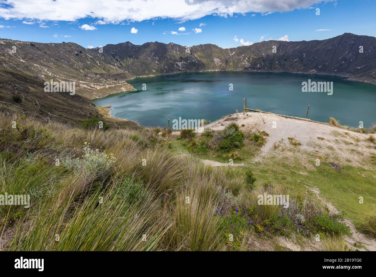 Lake Quilotoa. Panorama of the turquoise volcano crater lagoon of ...
