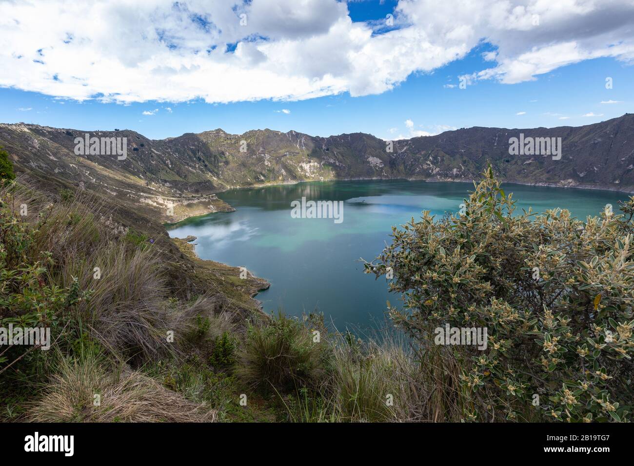 Lake Quilotoa. Panorama of the turquoise volcano crater lagoon of ...