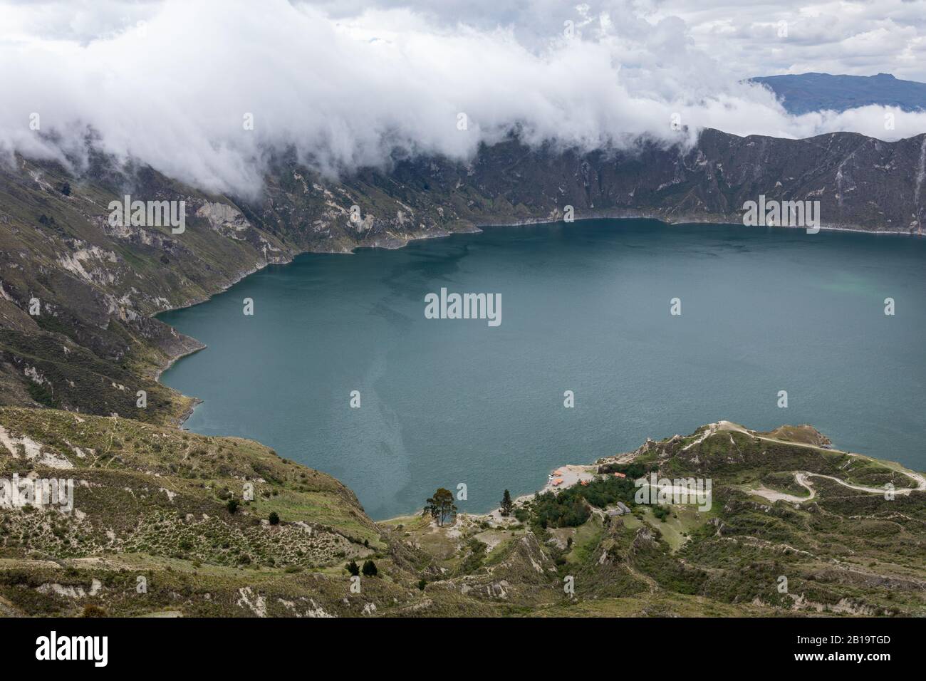 Lake Quilotoa. Panorama of the turquoise volcano crater lagoon of ...