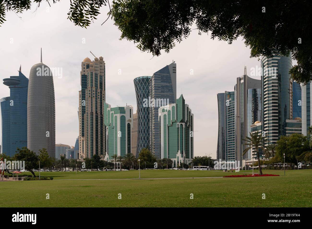 Buildings in the business district of Qatar's capital city, Doha Stock ...