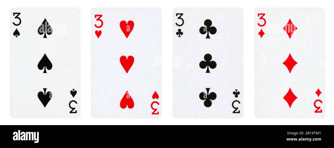 Four Playing Cards Isolated on White Background, Showing Three from ...