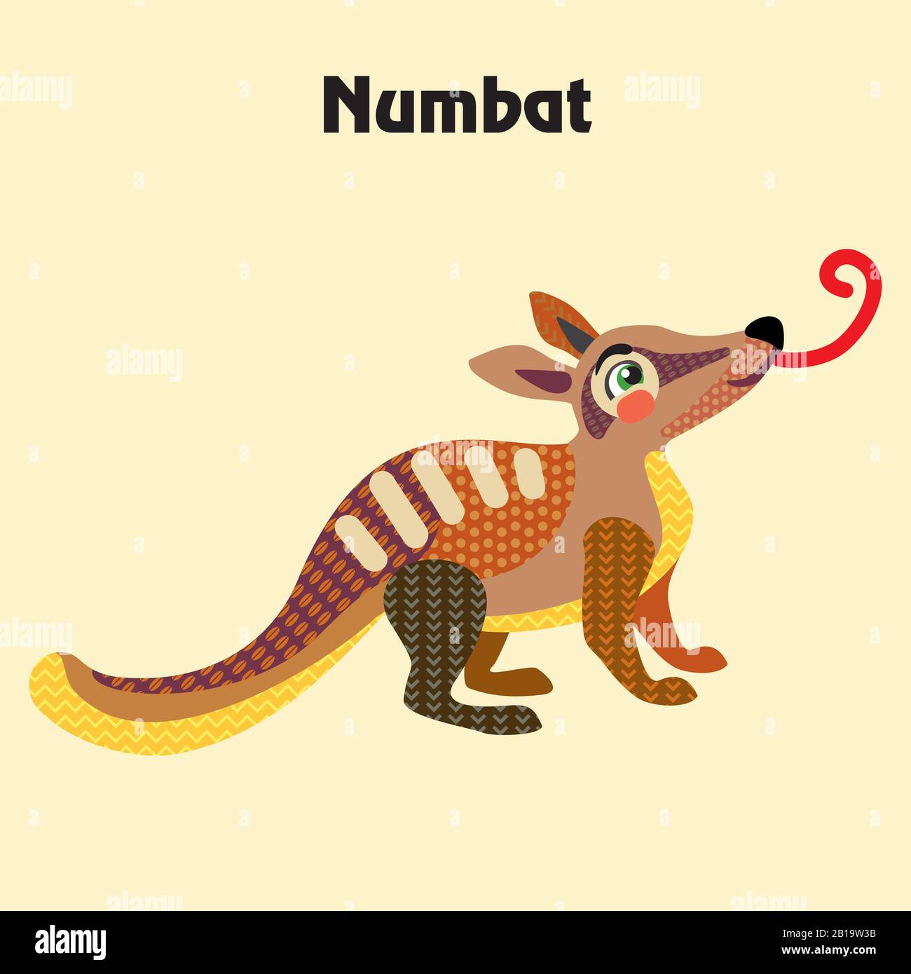 Colorful decorative outline cute numbat standing in profile. Wild ...