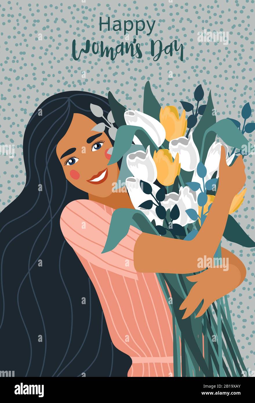 Beautiful woman holding bouquet flowers Stock Vector Images - Alamy