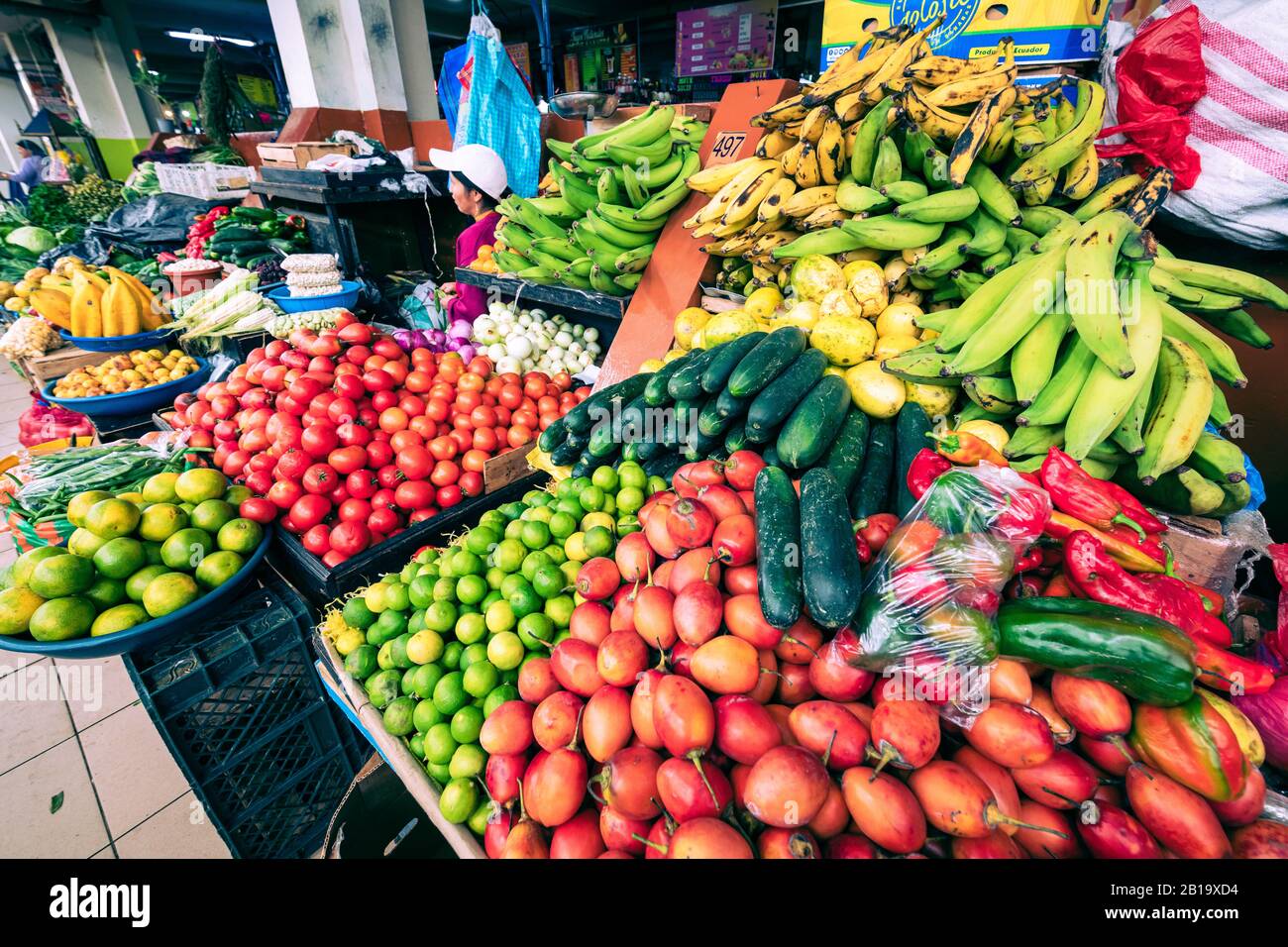 Traditional ecuadorian food market selling agricultural products and ...