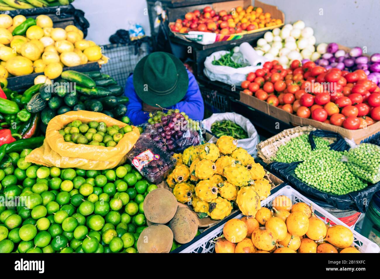 Traditional ecuadorian food market selling agricultural products and ...