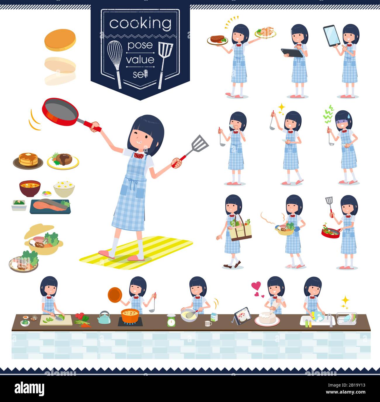 Girl with long hair in kitchen Stock Vector Images - Alamy