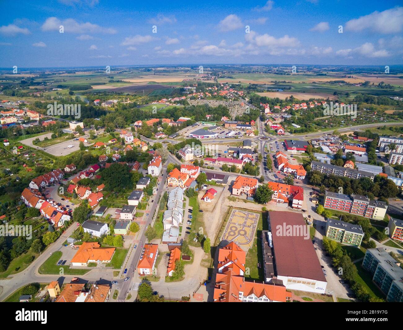 Aerial view of Wegorzewo town, Poland (former Angerburg, East Prussia ...