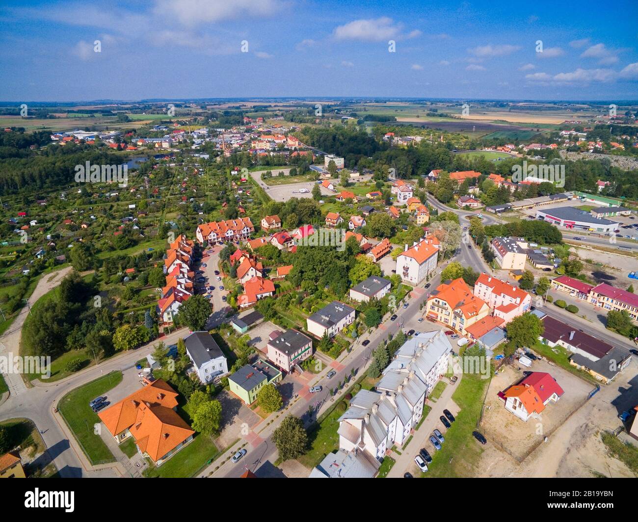 Aerial view of Wegorzewo town, Poland (former Angerburg, East Prussia ...