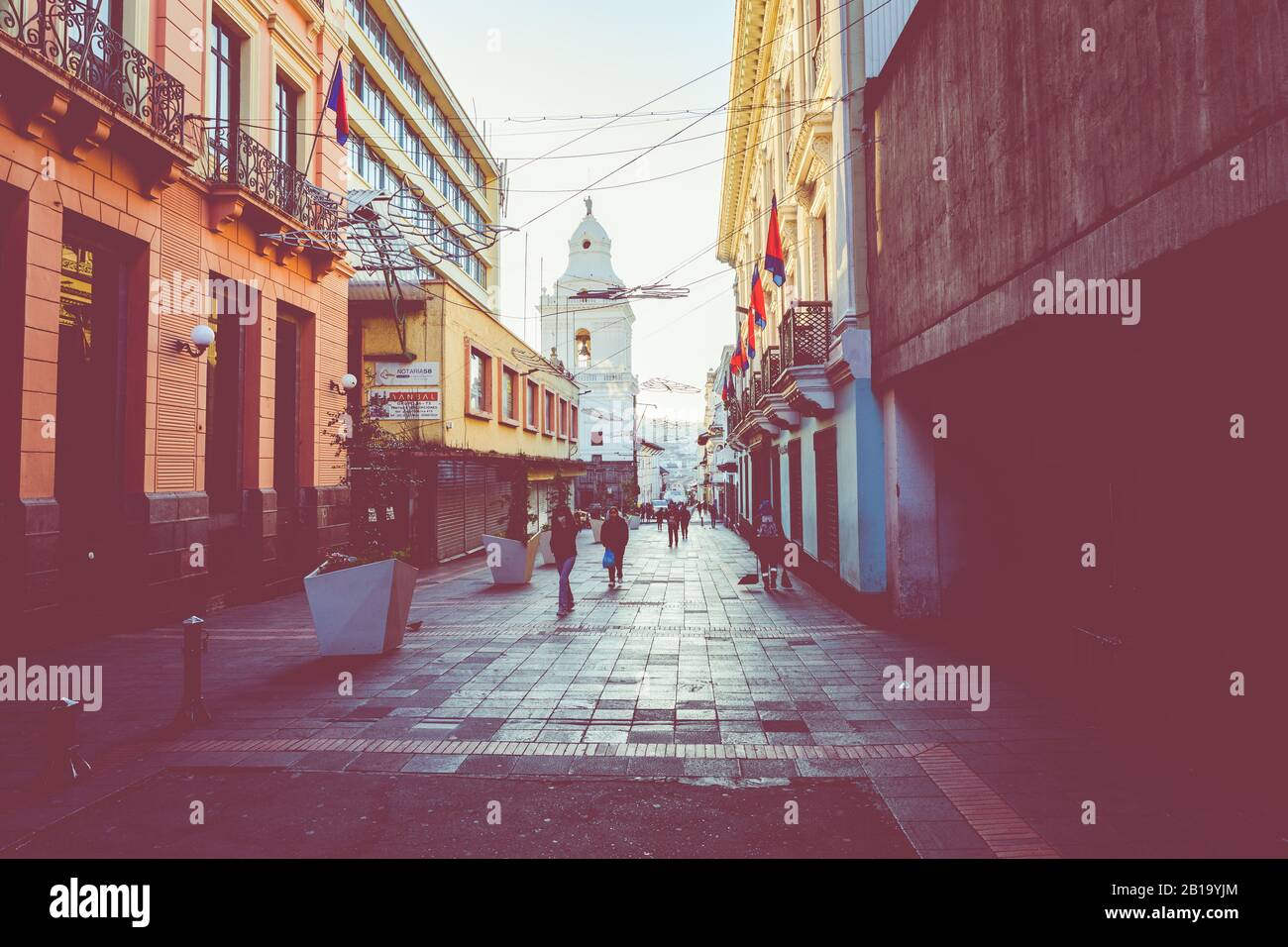 QUITO, ECUADOR - FEBRUARY 07, 2020: The main pedestrian street at ...