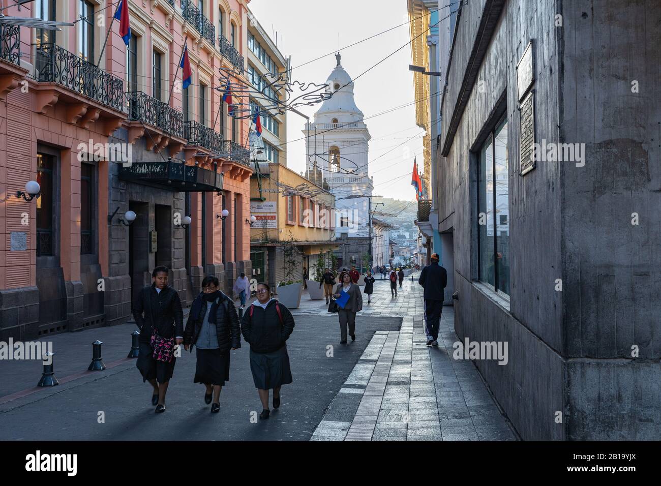 QUITO, ECUADOR - FEBRUARY 07, 2020: The main pedestrian street at ...