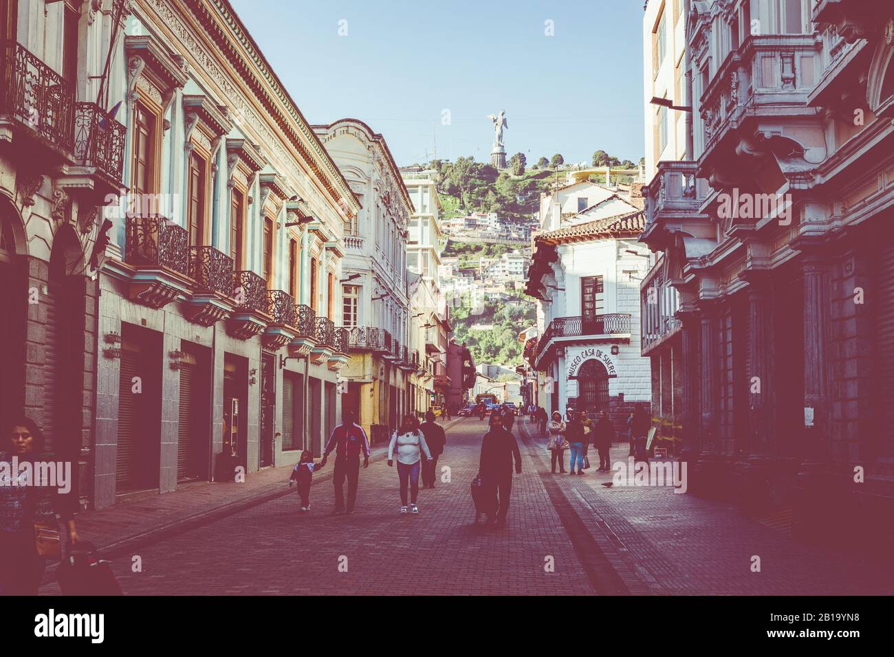 QUITO, ECUADOR - FEBRUARY 07, 2020: The main pedestrian street at ...