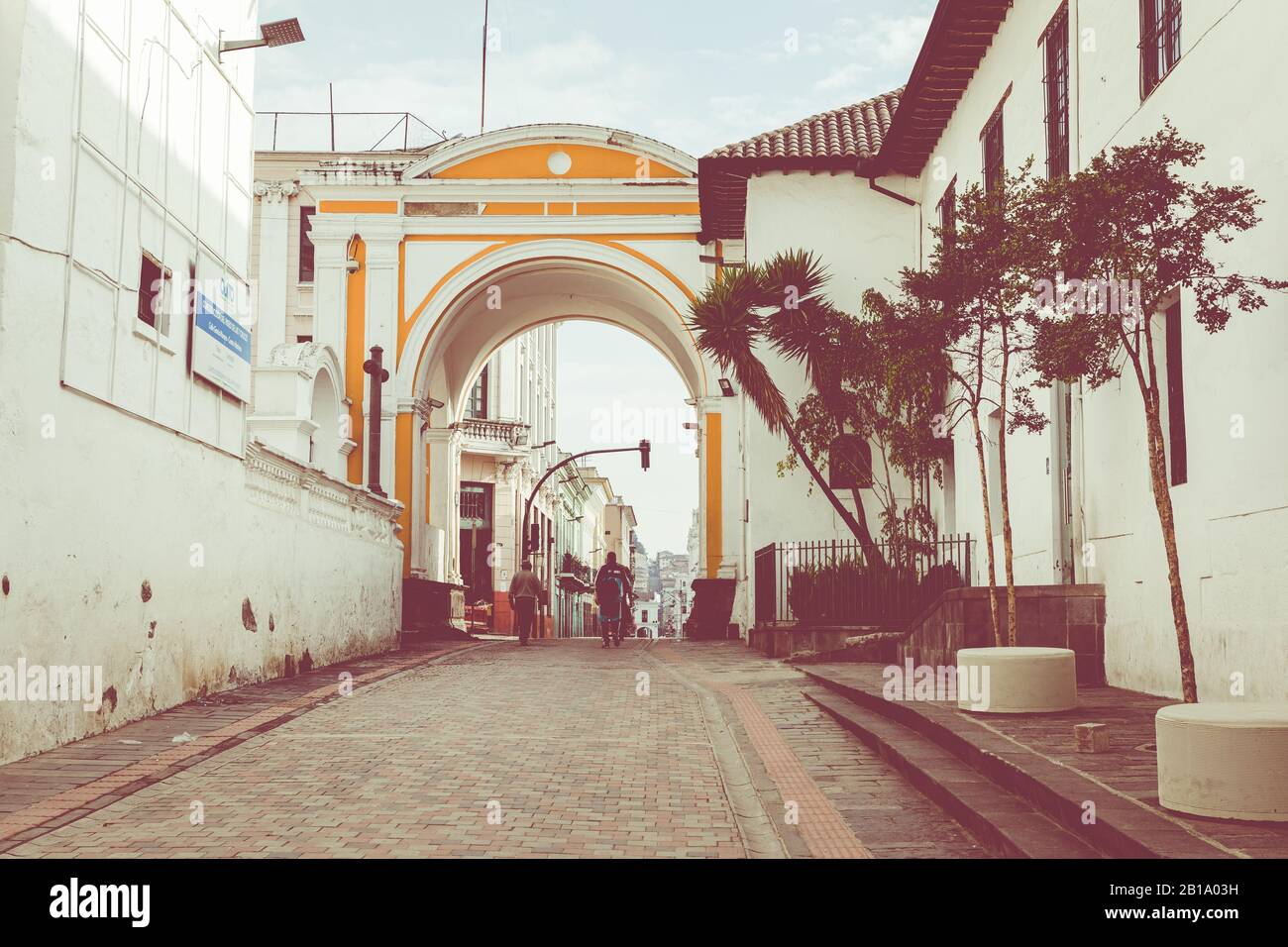 QUITO, ECUADOR - FEBRUARY 07, 2020: The main pedestrian street at ...