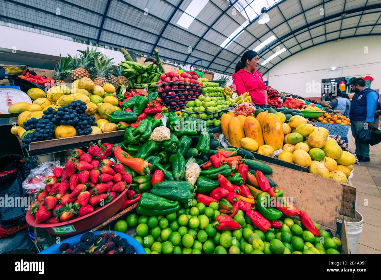 CUENCA, ECUADOR - FEBRUARY 11, 2020: Traditional ecuadorian food market ...