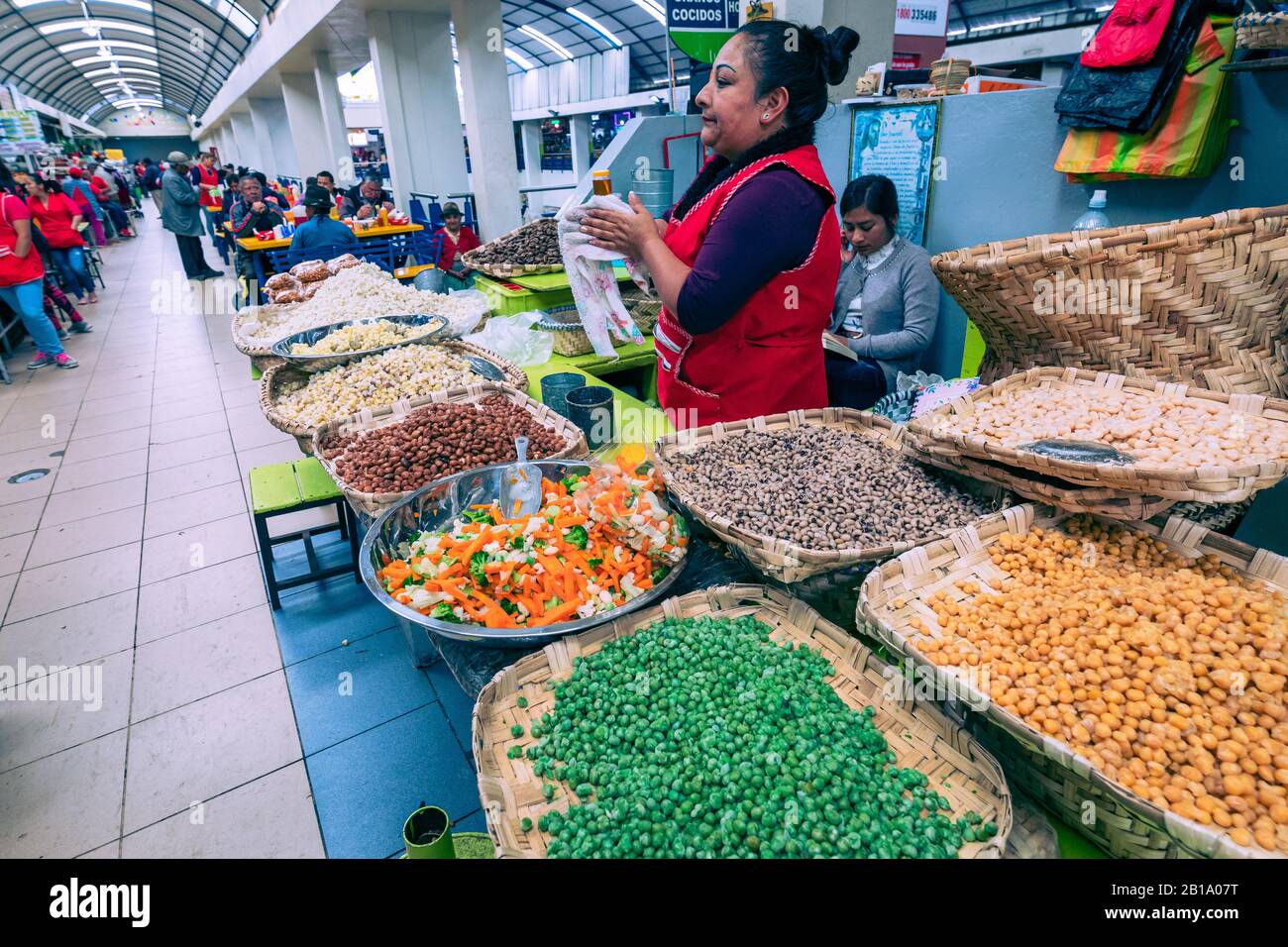 CUENCA, ECUADOR - FEBRUARY 11, 2020: Traditional ecuadorian food market ...