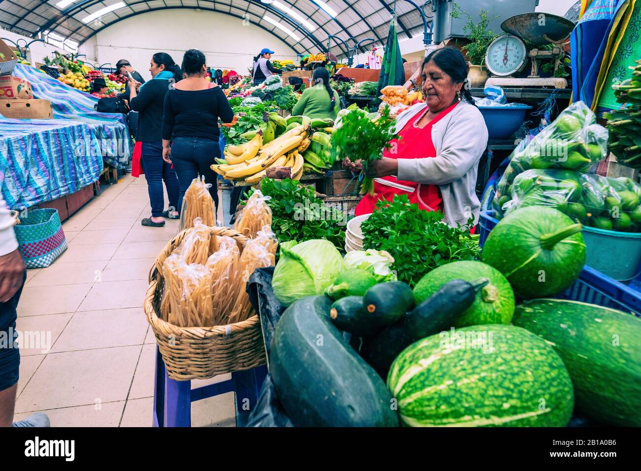 CUENCA, ECUADOR - FEBRUARY 11, 2020: Traditional ecuadorian food market ...