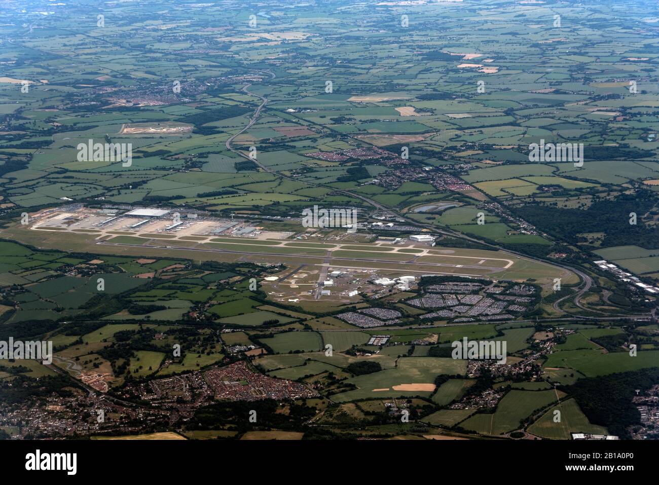Air view of Stansted International airport north of London in Essex ...