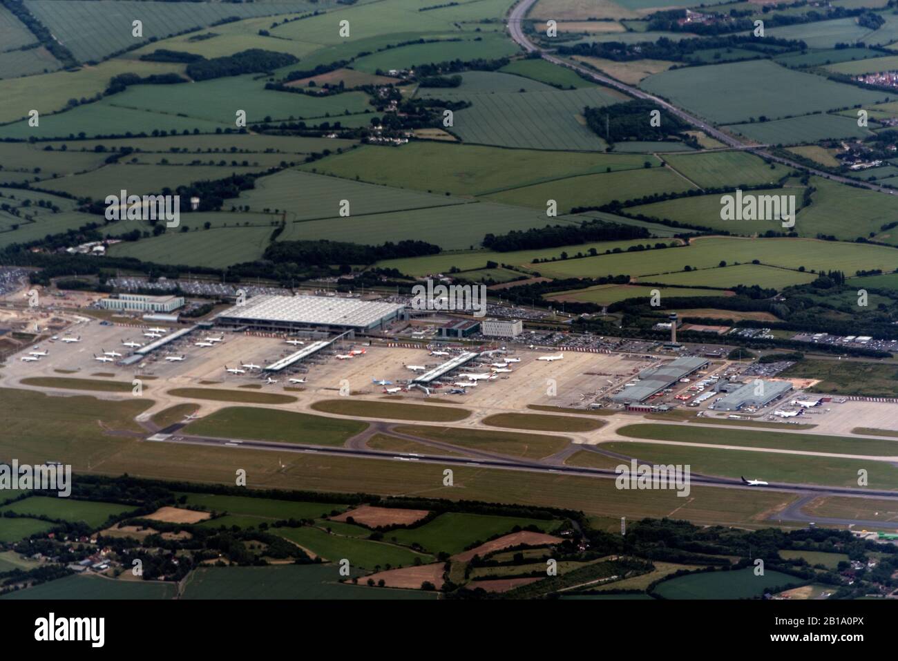 Air view of Stansted International airport north of London in Essex ...