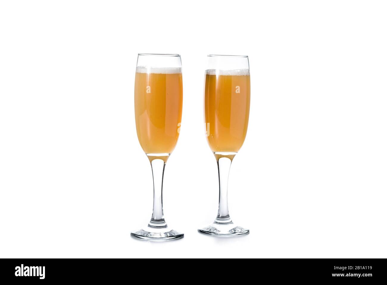Bellini champagne cocktail in glass isolated on white background Stock ...