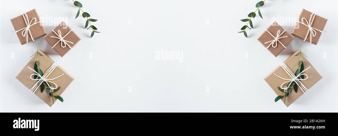 Craft gift boxes on white background Stock Photo - Alamy
