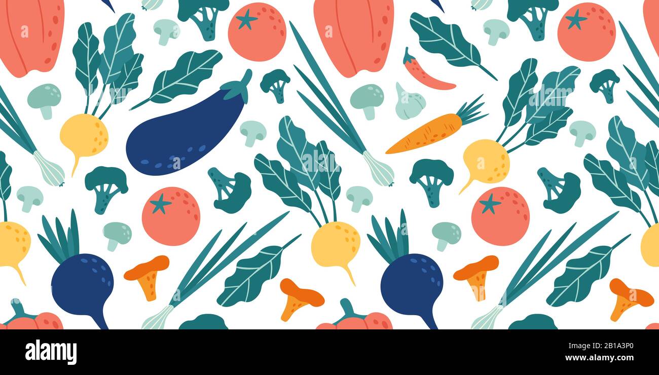 Seamless vegetables pattern. Hand drawn doodle vegetarian food ...