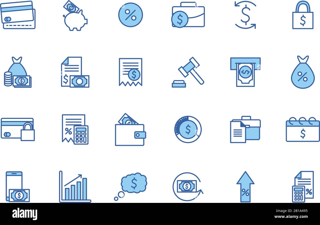 Isolated money line and fill style icon set vector design Stock Vector ...