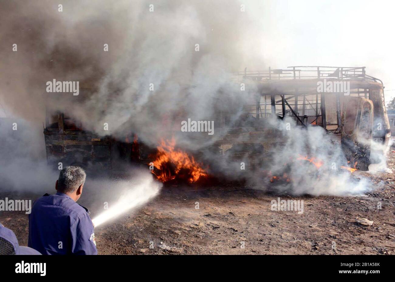 Peshawar, Pakistan. 24th Feb, 2020. Smoke rising after fire broken out ...