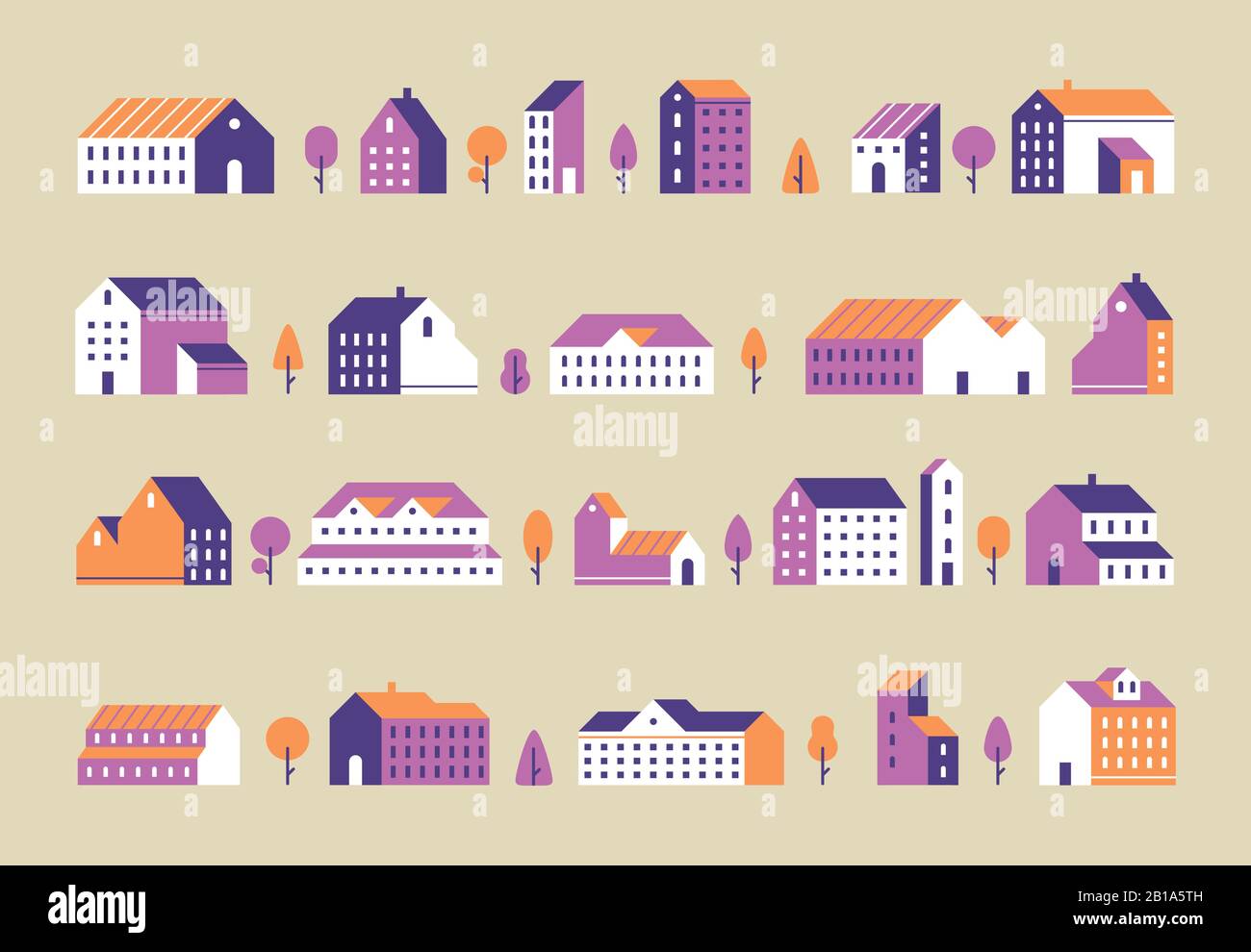 Minimalism town buildings. Geometric minimal residential houses, city ...