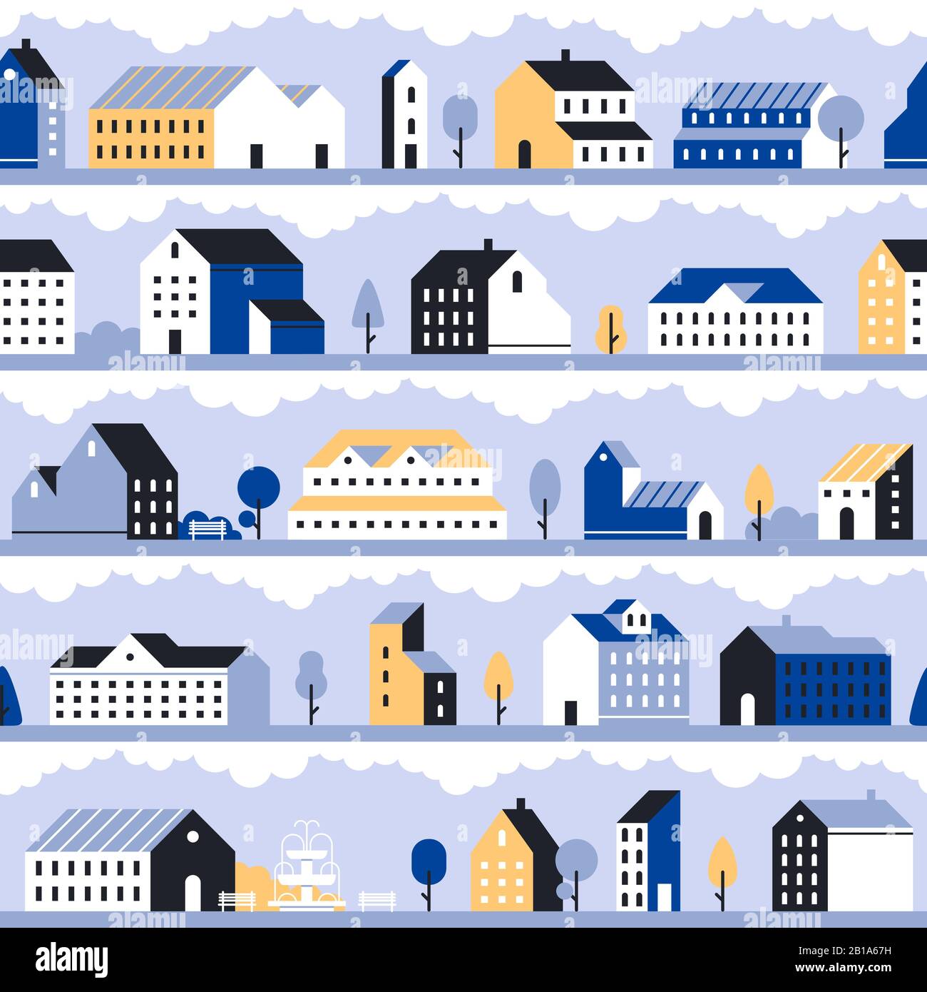Minimal city pattern. Minimalistic town landscape, modern homes houses ...