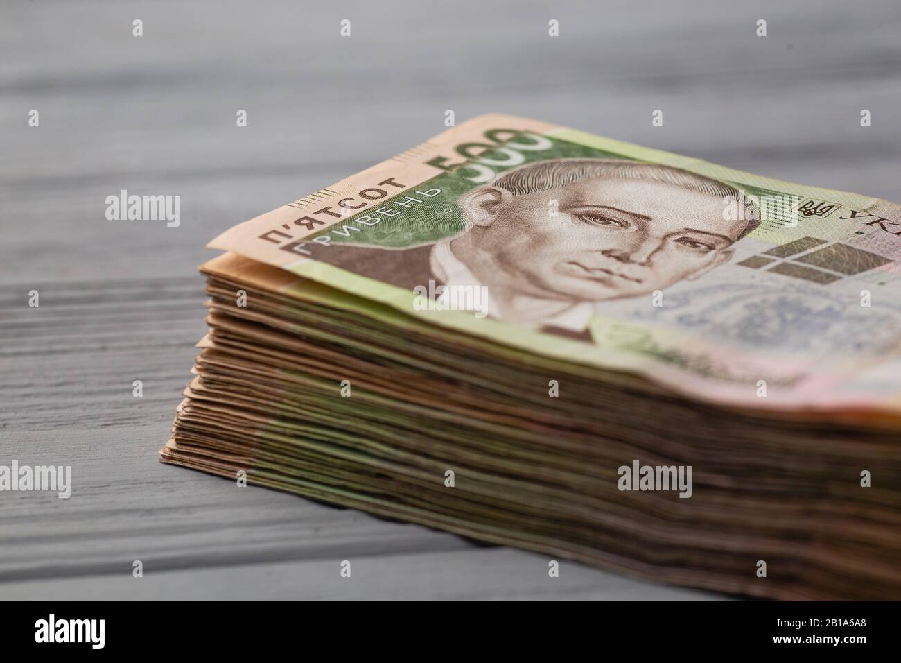 Money of Ukraine. Several Ukrainian hryvnia banknotes. UAH. Hryvnia 500 ...