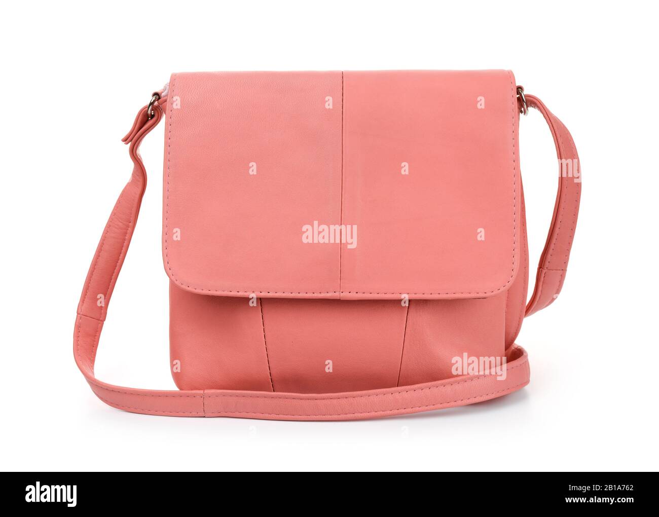 Front view of coral leather handbag isolated on white Stock Photo - Alamy