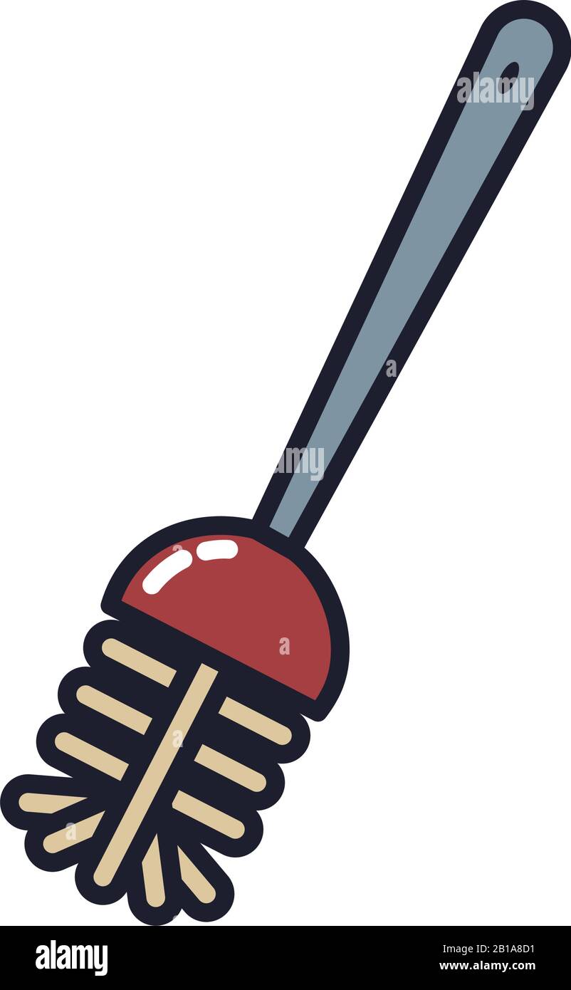 toilet brush line and fill style icon design, Cleaning service wash ...