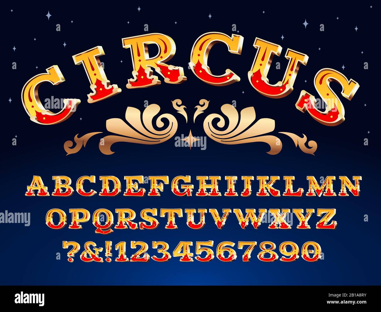 Vintage circus font. Victorian carnival headline signage. Typeface ...